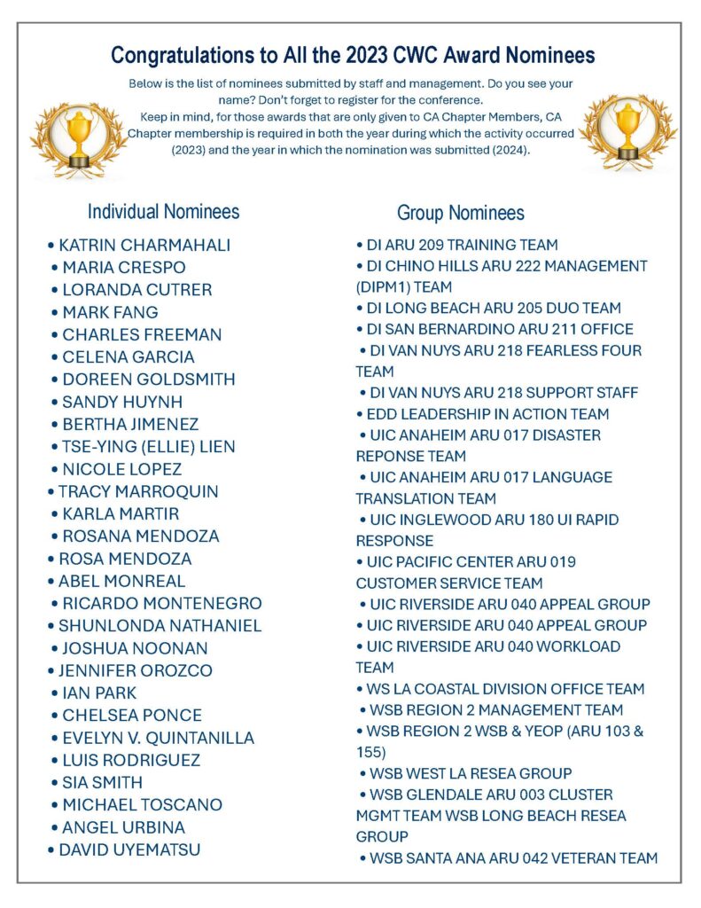 California Workforce Connection – Announcing the 2024 CWC Award Nominees